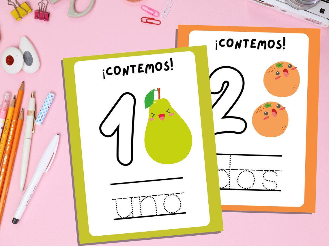 Tarjetas De Números Del 1-10 En ESPAÑOL Con El Trazo De Cada Número Y La Cantidad Que ...