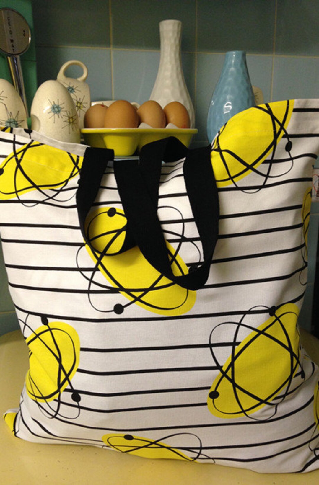 Retro Shopping Tote Bag Yellow 1950s Vintage-style Atomic Midcentury ...