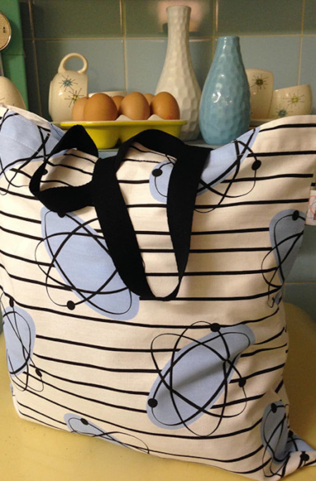 Retro Shopping Tote Bag Blue 1950s Vintage-style Atomic Midcentury ...