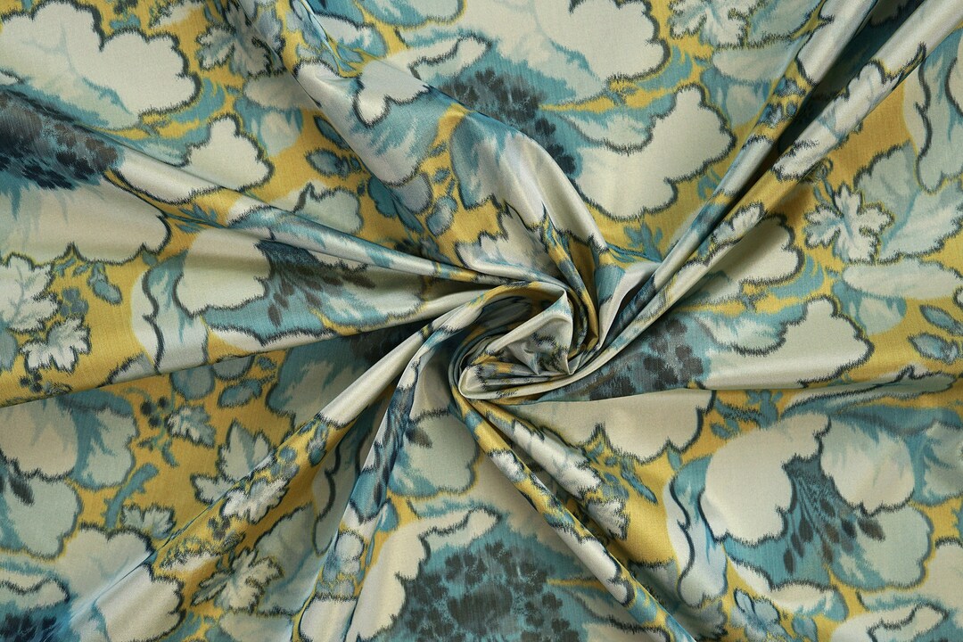 Luxury French Silk Floral Ikat Fabric | Blue Yellow | Haute Couture ...