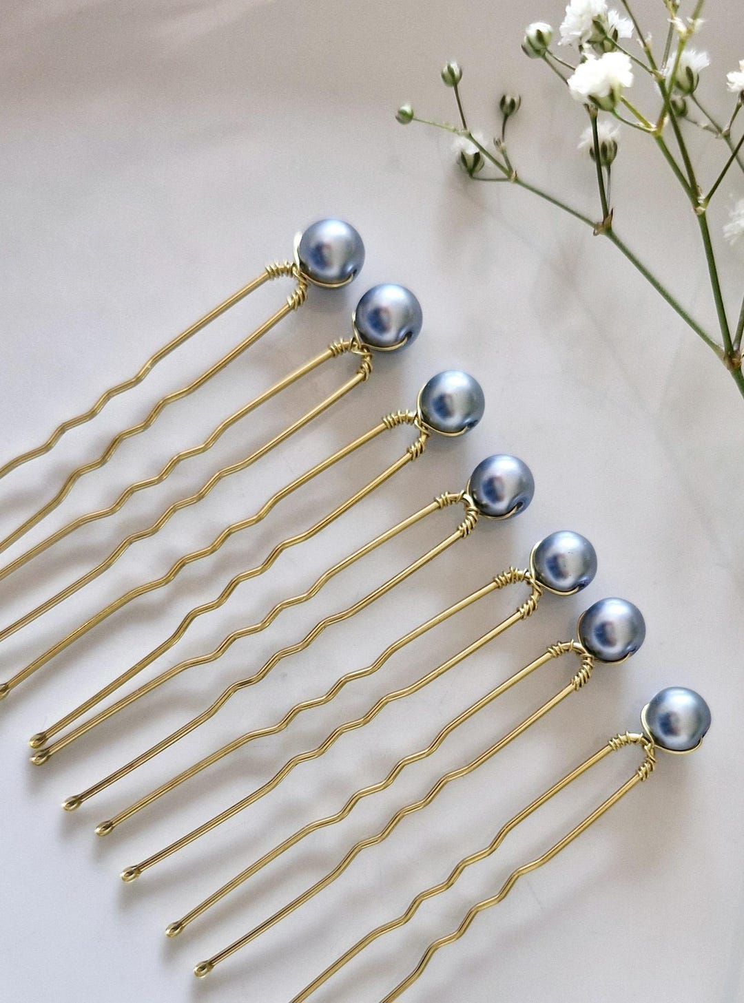 Bridesmaids Hair Pearl Hair Pins Dusty Blue Bridesmaid Gift Pearl ...