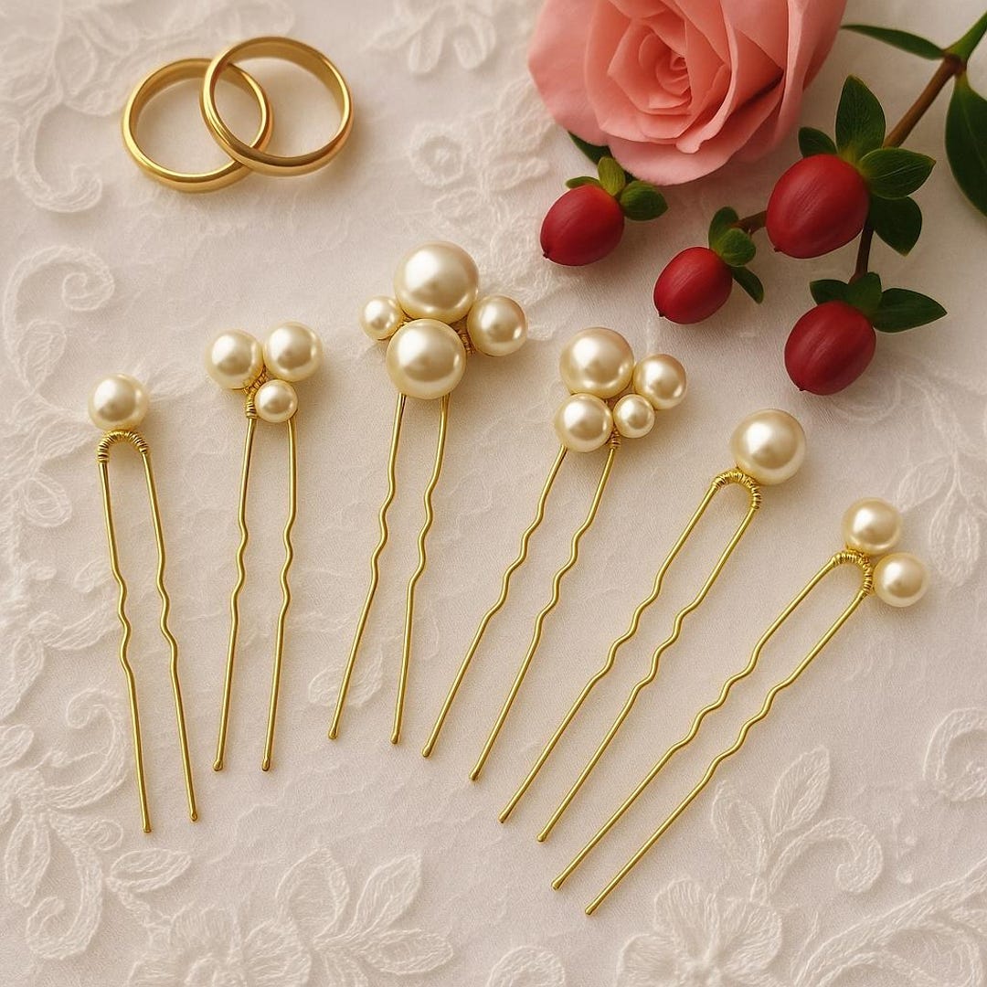 Elegant Pearl Bridal Hair Pins – Set of 6 | Gold or Silver Wire Options ...