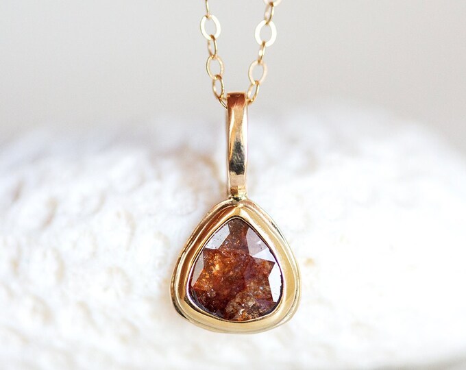 Diamond Pendant, 14K Gold Rose Cut Diamond Pendant, Rustic Diamond ...