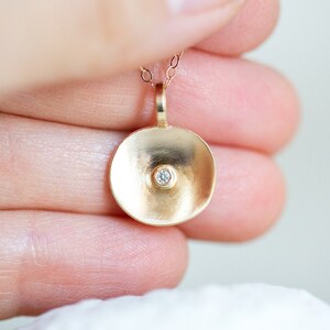 14K Gold Diamond Pendant, Organic Round Gold Disc Pendant, 14K Solid ...