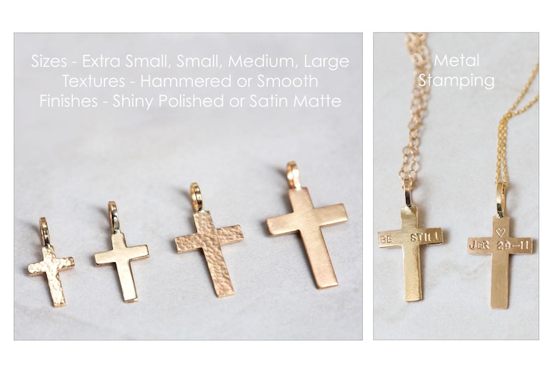 14K Gold Cross Pendant, Solid Gold Cross, Extra Small, Small, Medium ...