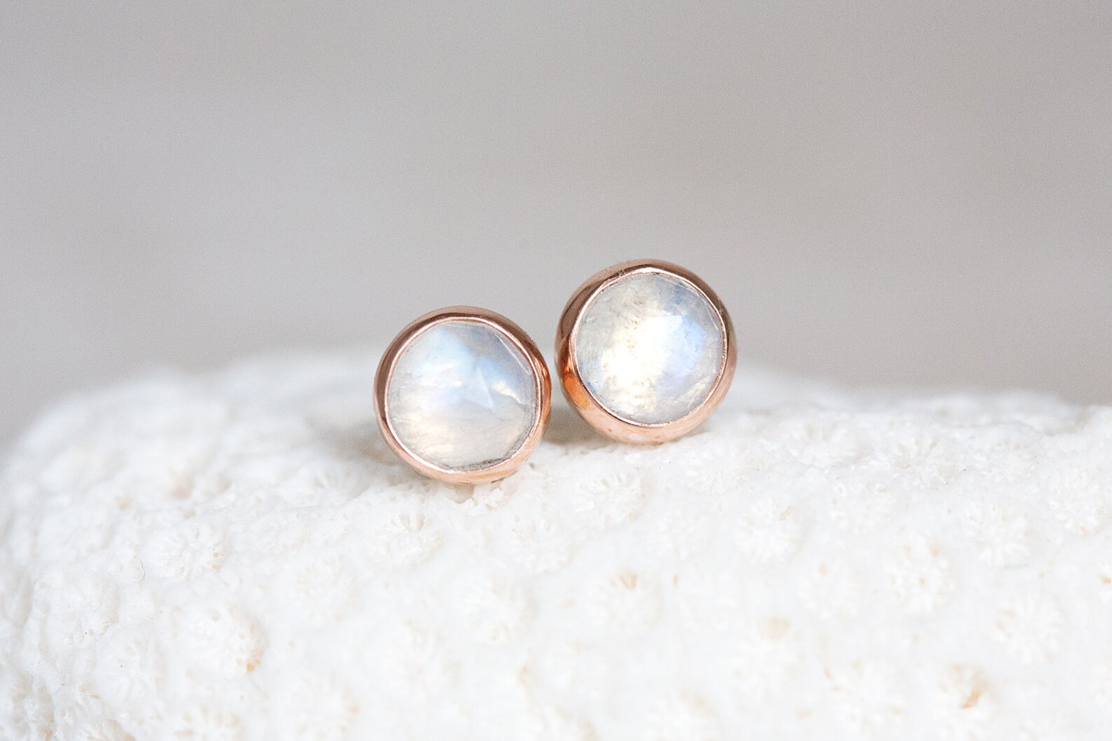 Moonstone 14K Studs Rainbow Moonstone 14K Rose Gold & Silver | Etsy