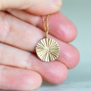 14K Gold Sun Pendant, 14K Gold Round Pendant, Sunray Pendant, Sunshine ...