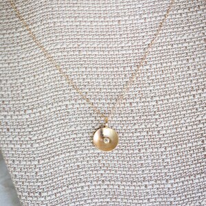 14K Gold Diamond Pendant, Organic Round Gold Disc Pendant, 14K Solid ...