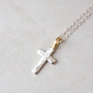 Silver Gold Cross, Small Cross Pendant, Hammered Silver Cross, 14K ...