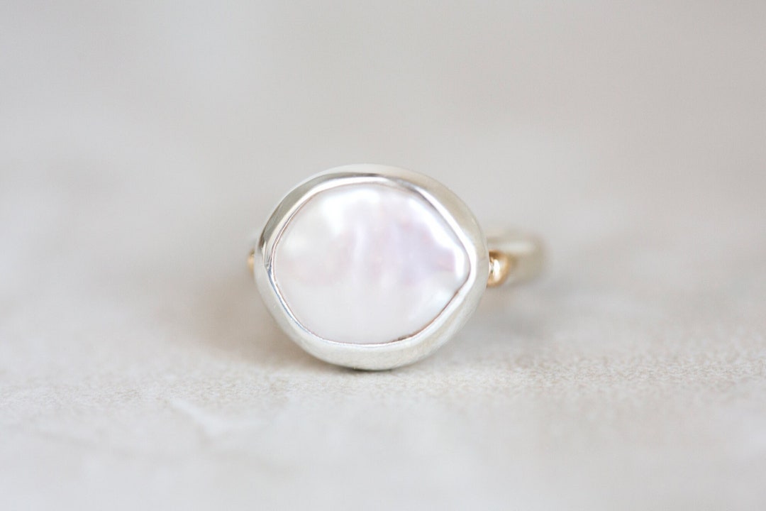 Pearl Ring, Silver & 10K Gold Pearl Ring, Freshwater AAA Pearl Ring ...