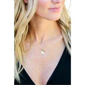 14K Gold Diamond Pendant, Organic Round Gold Disc Pendant, 14K Solid ...