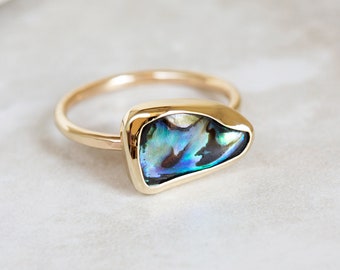 Paua Shell Ring, Abalone Shell Ring, Paua Gold Ring, Abalone 10K Gold ...