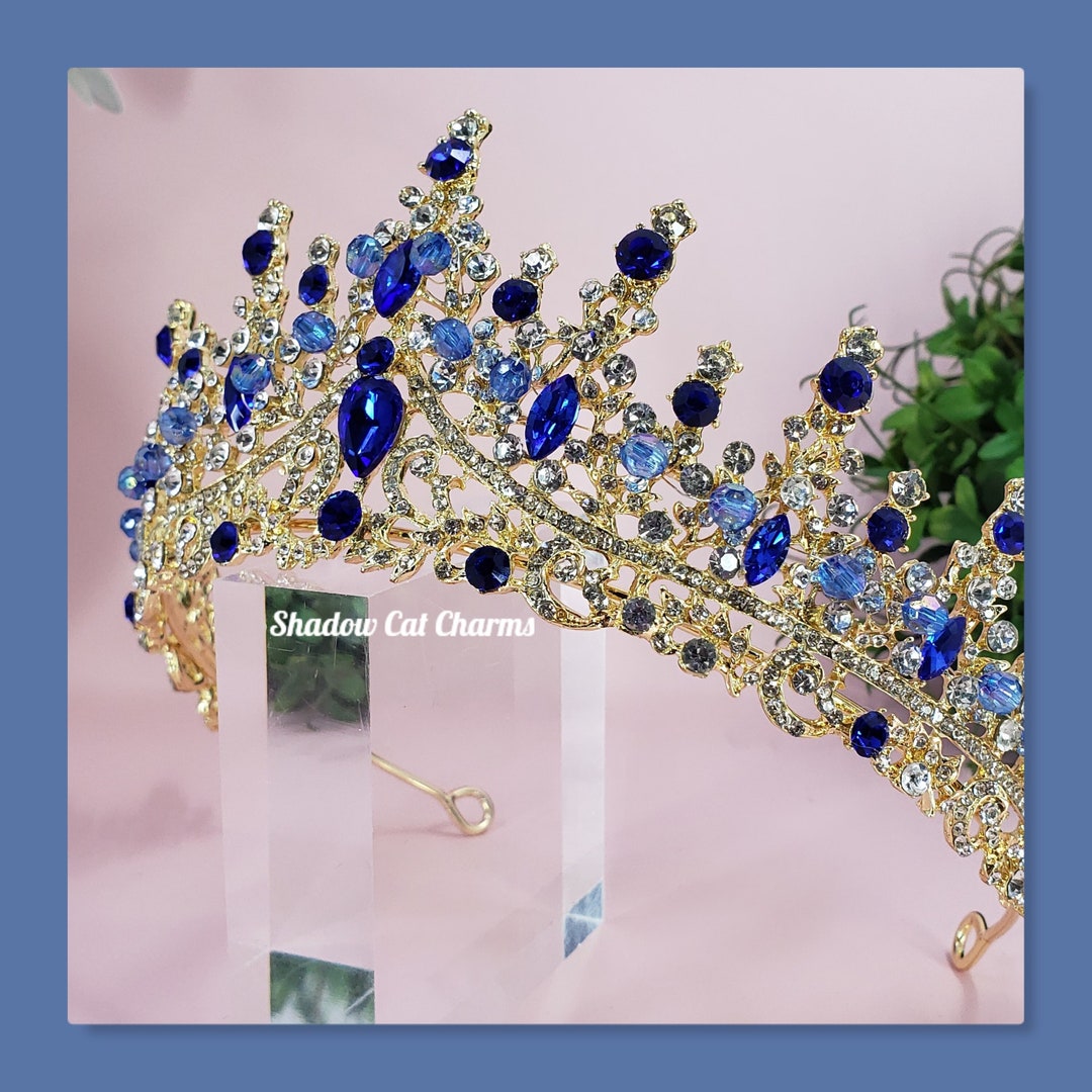 Blue Baroque Quinceañera Crown Sapphire Blue Tiara Gold and - Etsy