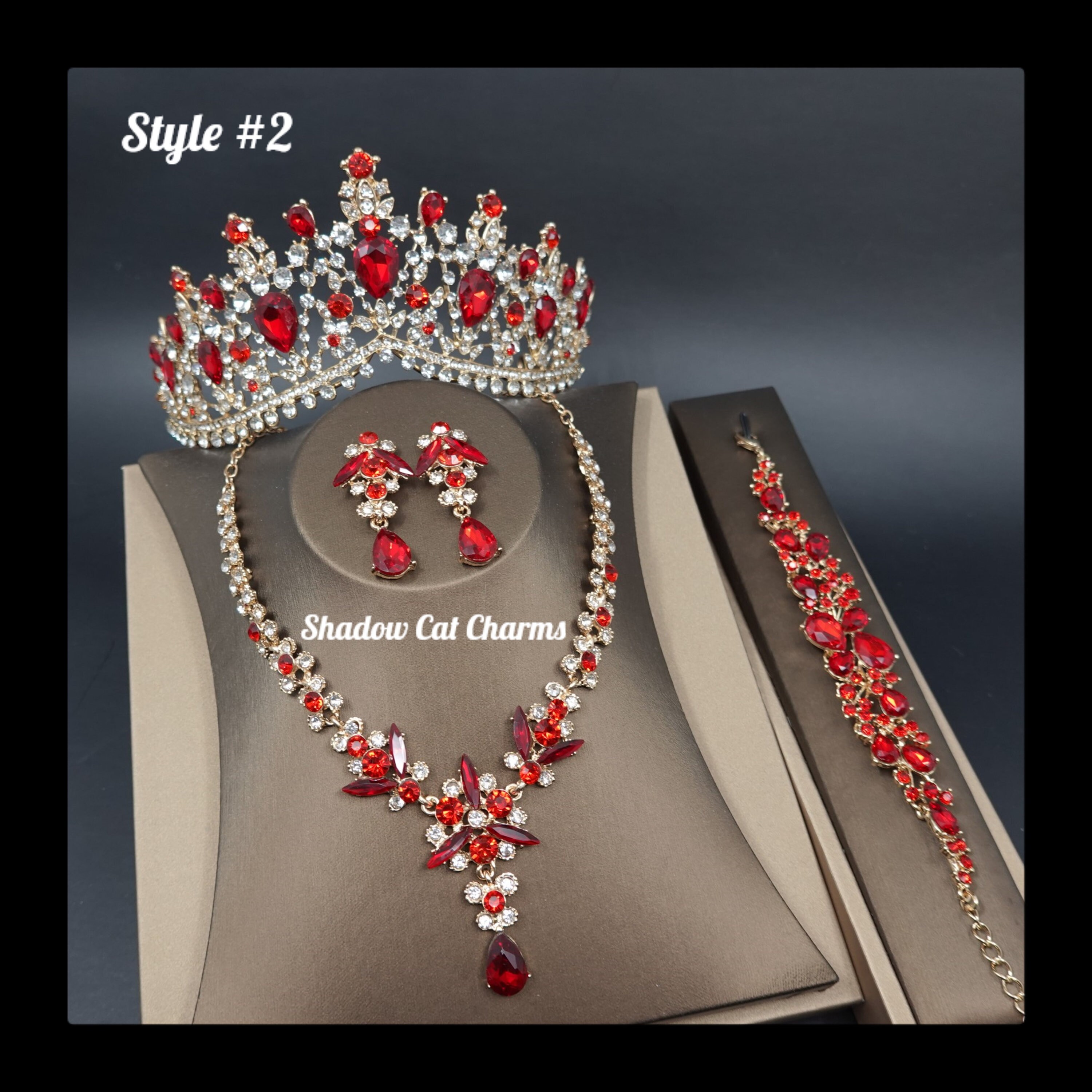 Red Crystal Quinceañera Tiara Set Necklace Earrings - Etsy