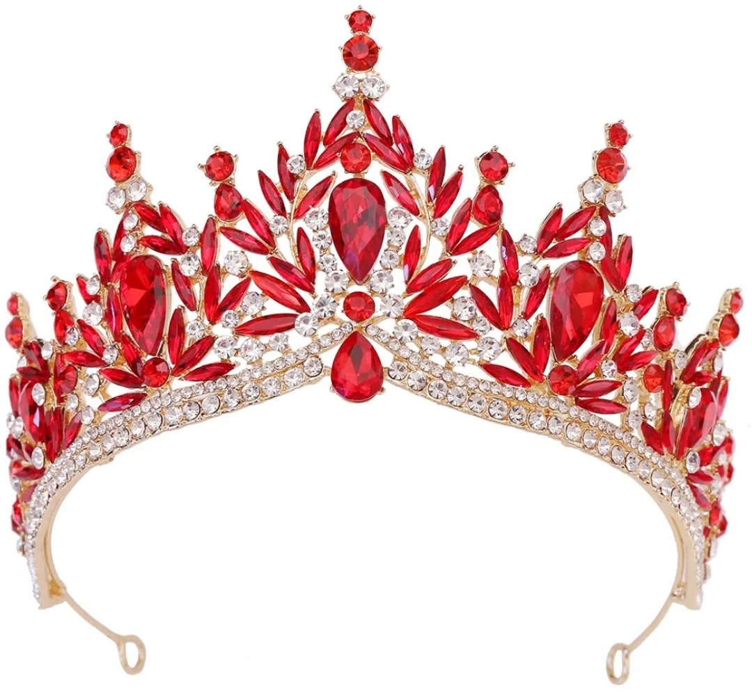 Red Queen Crown Bridal Tiara Quinceanera Crown Gold and Red - Etsy