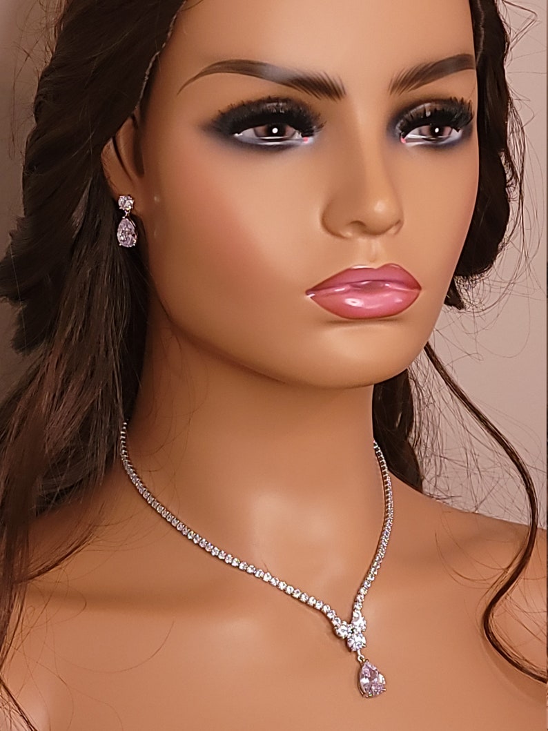 Bridal Necklace Set Swarovski Crystal Earrings Long Light Drop Etsy