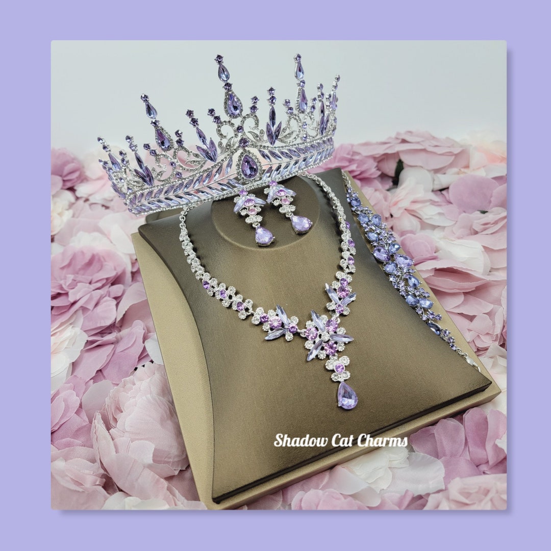 Purple Baroque Crystal Bridal Tiara Set, Quinceanera Crown Set ...