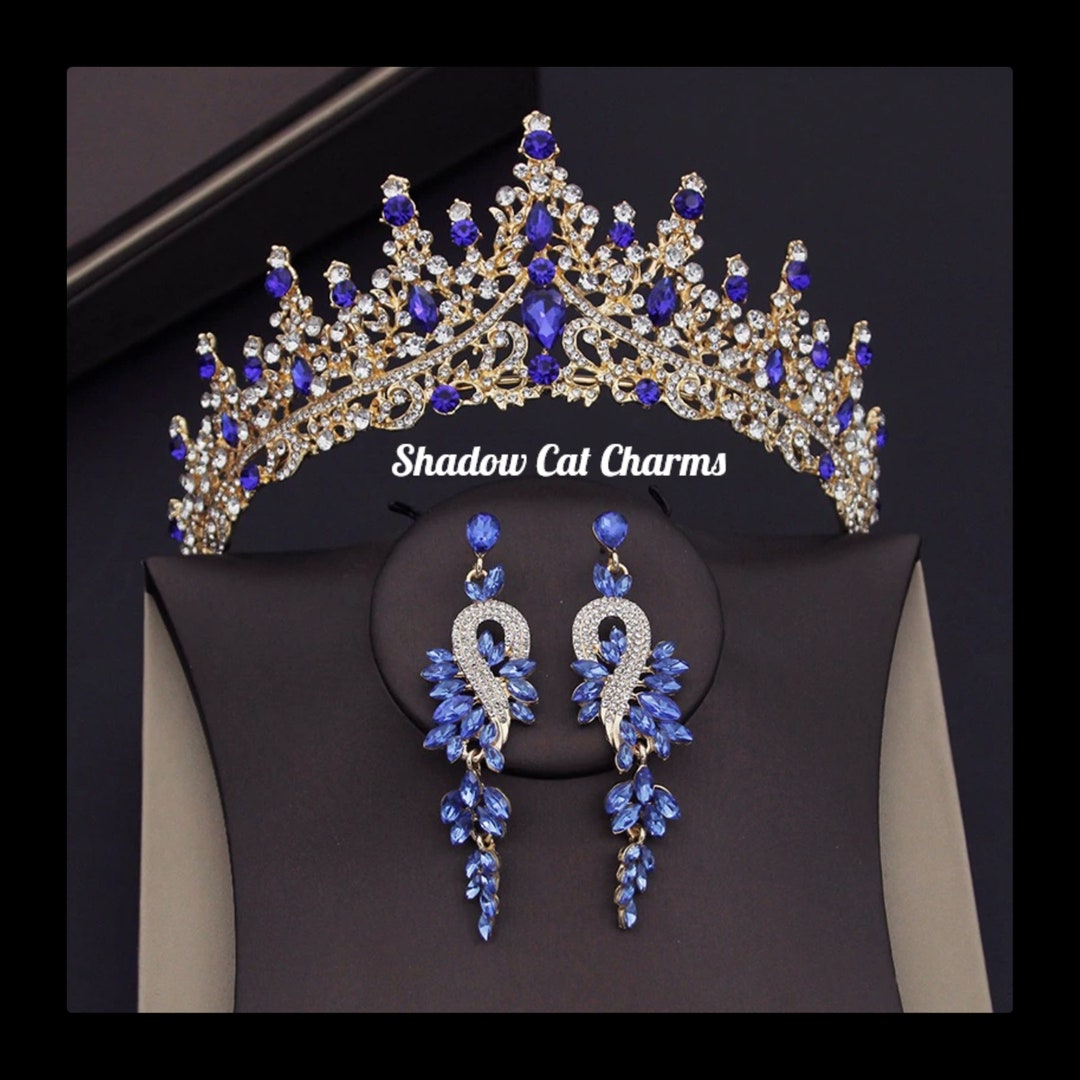 Blue Baroque Tiara, Navy Blue Quinceanera Crown, Royal Blue Gold Tiara ...