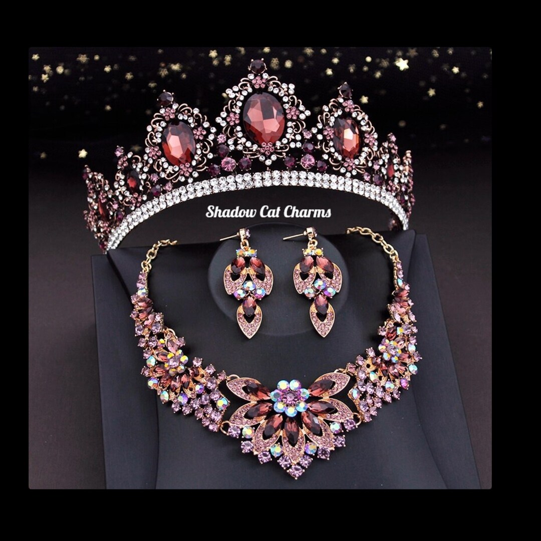 Magenta Baroque Crystal Bridal Tiara, Quinceanera Crown, AB Magenta ...