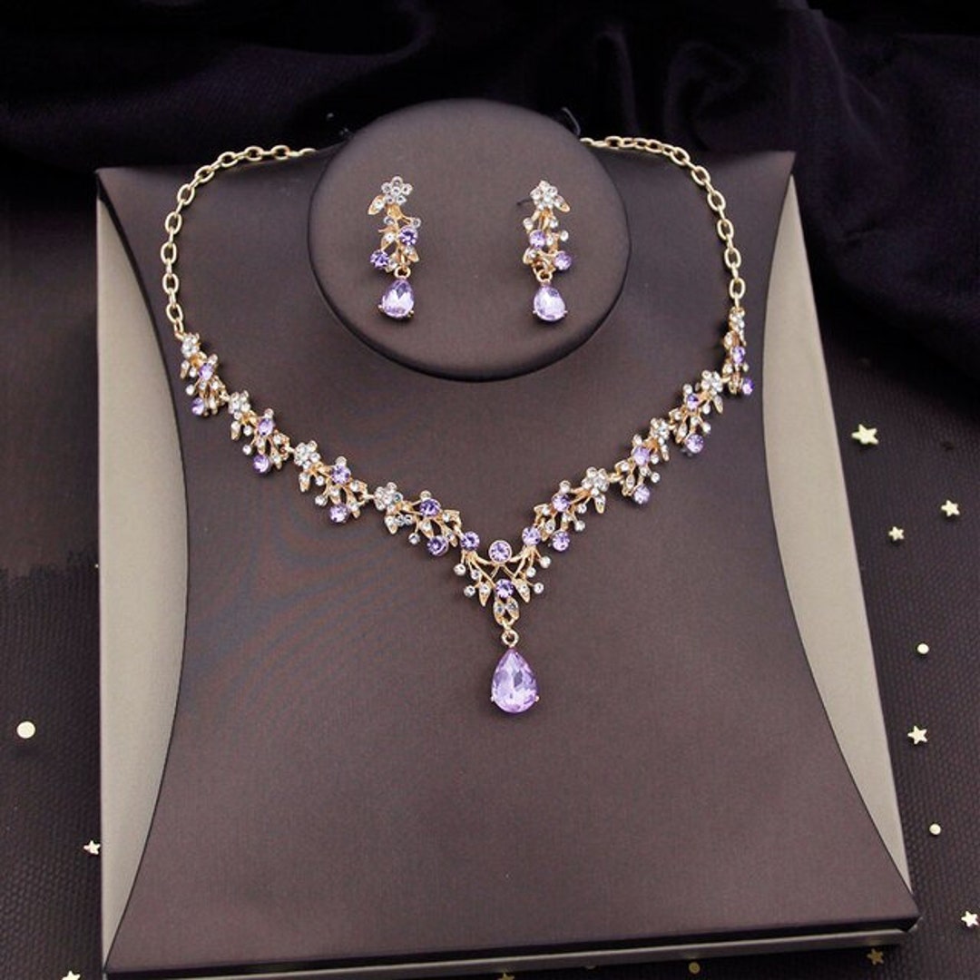 Purple Baroque Crystal Necklace & Earrings Set, Purple Jewelry Set - Etsy
