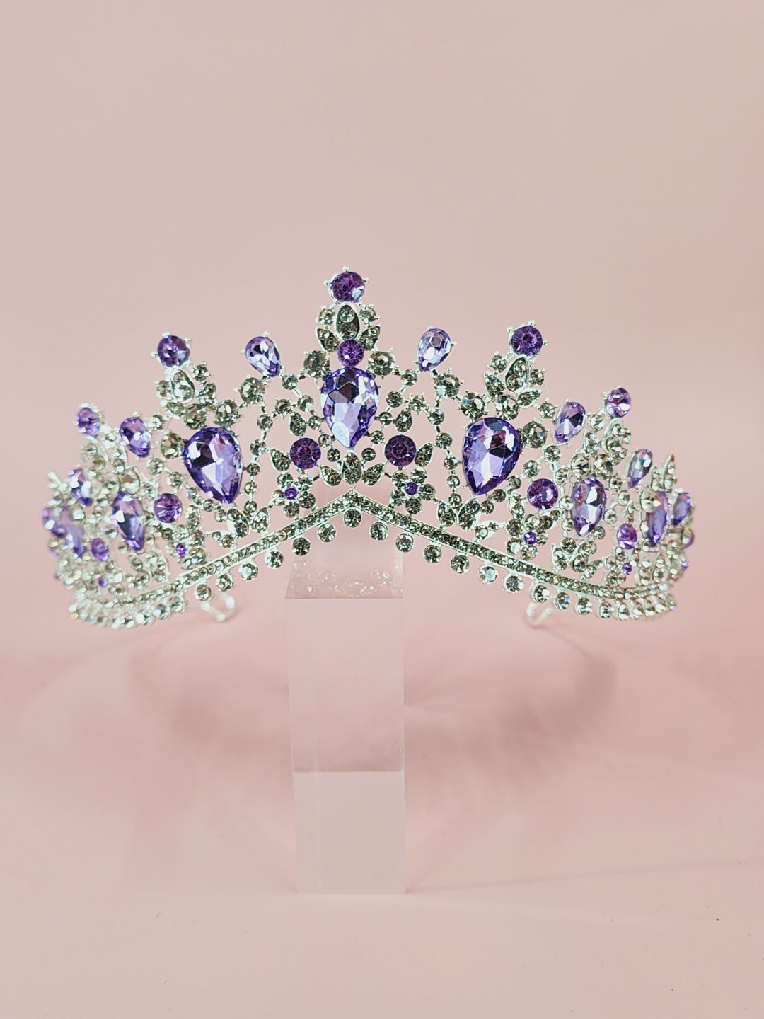 Purple Silver Crystal Tiara, Purple Quinceanera Crown, Purple Bridal ...