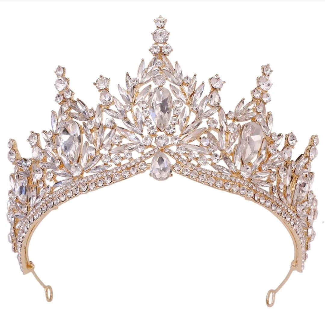 Gold Glamour Princess Tiara, Bridal Rhinestone Wedding Crown, Sweet 16 ...