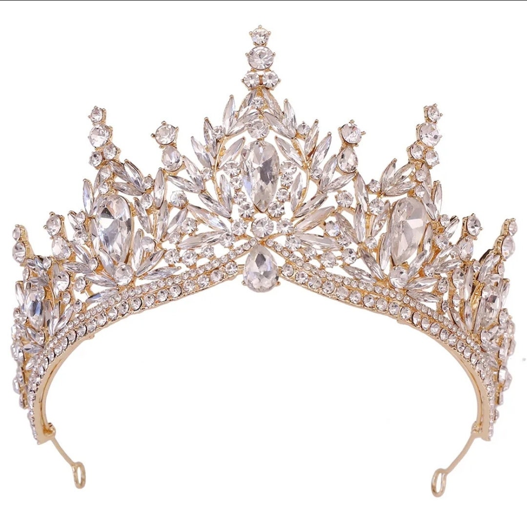 Gold Glamour Princess Tiara Bridal Rhinestone Wedding Crown Sweet 16 Gold Glamour Princess Tiara Bridal Rhinestone Wedding Crown Sweet 16
