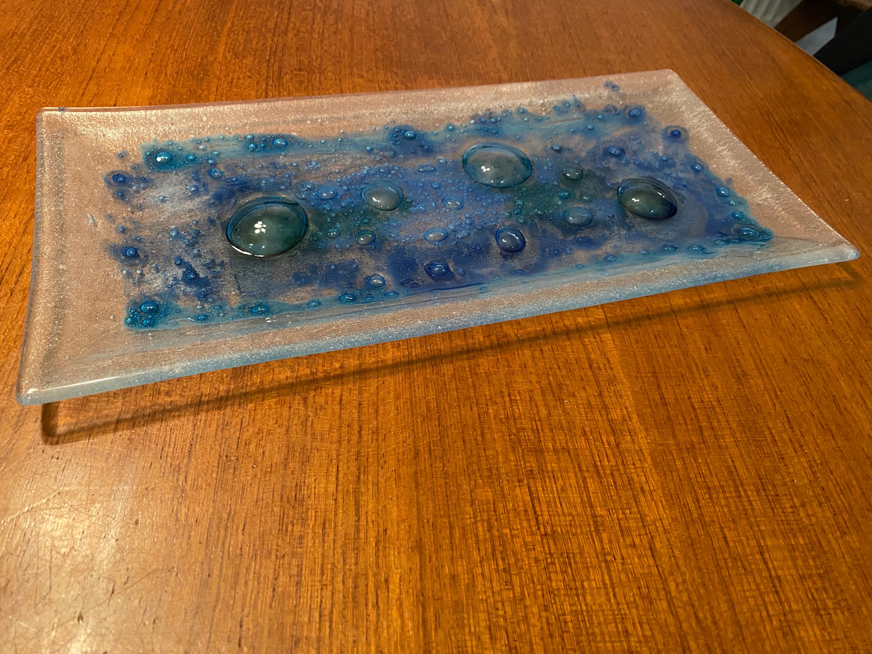 Large Blue and Green Bubble Glass Platter - Etsy
