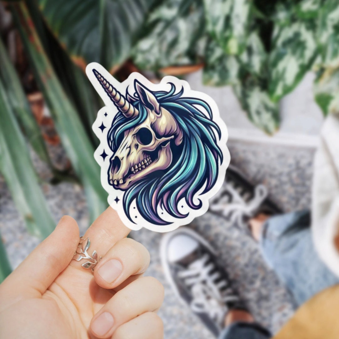 Unicorn Skull Vinyl Sticker Tattoo Style for Water Bottle Tumbler ...
