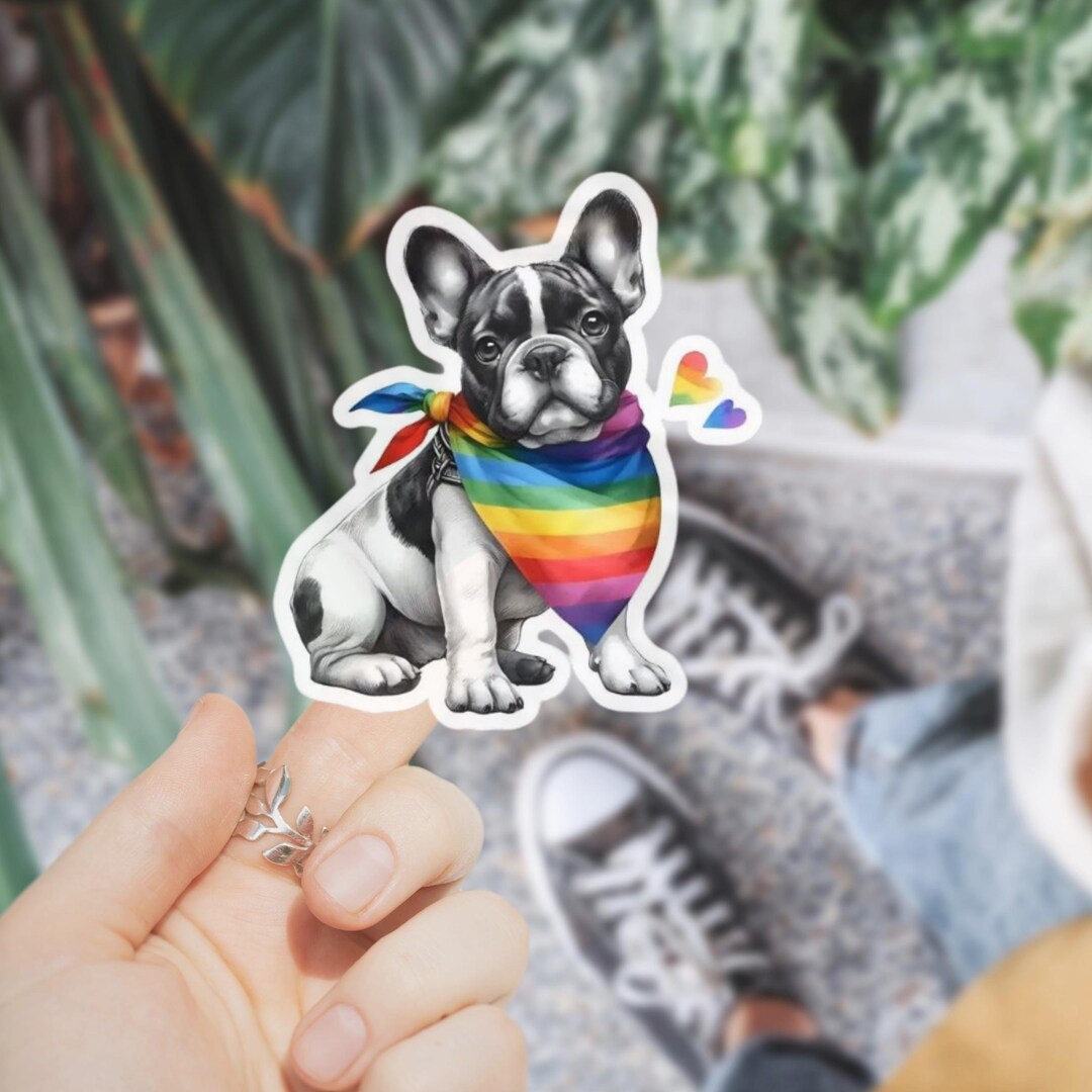 Cute Frenchie Sticker LGBTQ Love Rainbow Hearts French Bulldog Gay Dog ...