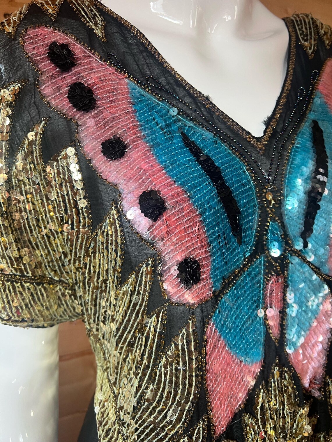 Vintage Indian Sequin Beaded Butterfly Poncho Top - Etsy