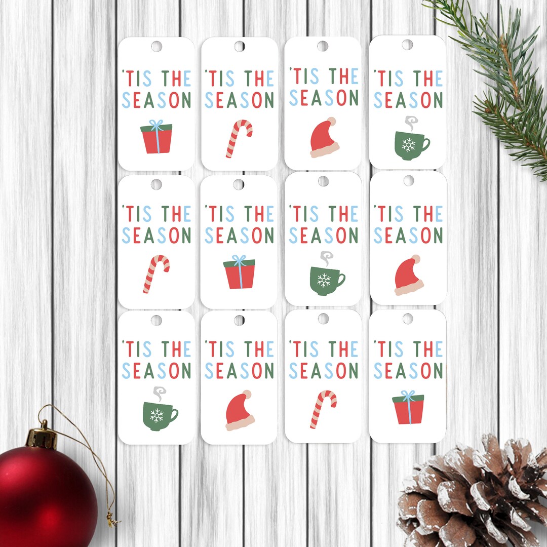 Christmas Gift Tags, 'tis the Season Christmas Party Favor Labels With ...