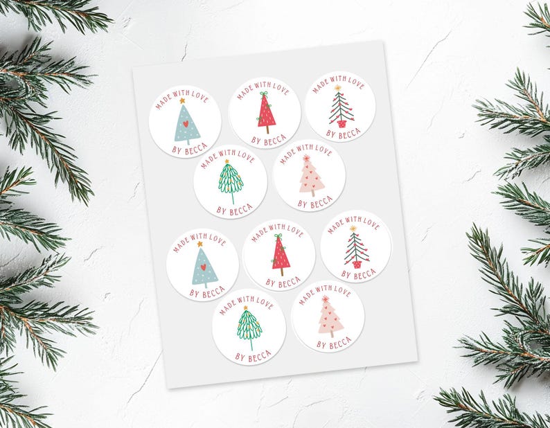 Christmas Tree Stickers, Boho Christmas Gift Labels for Baked Goods ...
