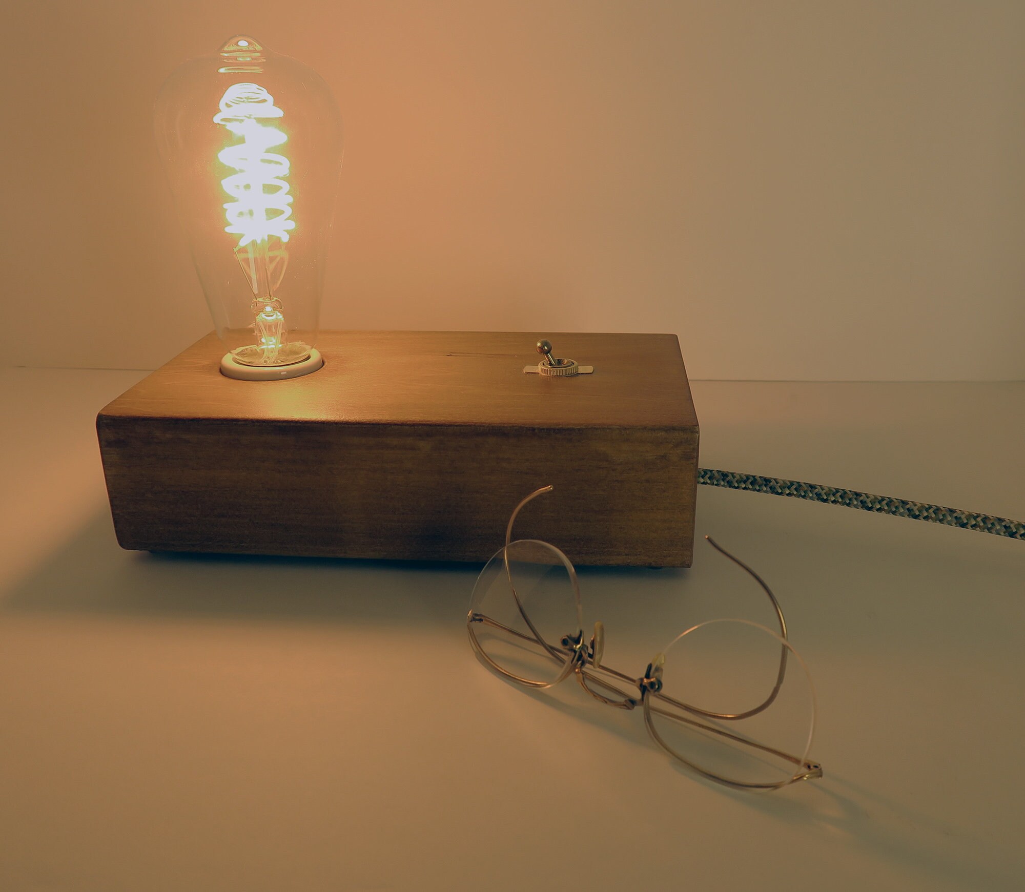 Rustic Table Lamp – Edison Bulb Lamp – Handmade Wooden Lamp ...