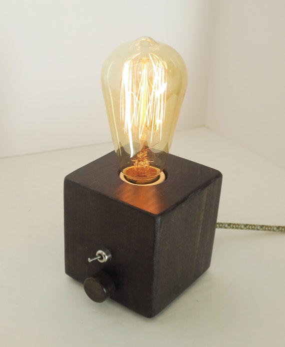 Edison Cube Lamp Wood cube Lamp Base with Edison Bulb Unique | Etsy