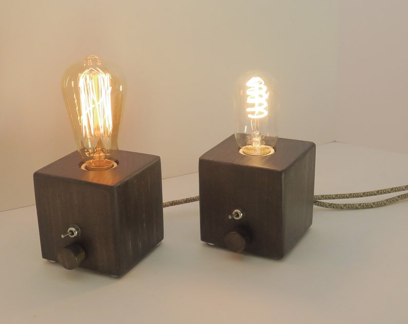 Edison Cube Lamp Wood cube Lamp Base with Edison Bulb Unique | Etsy