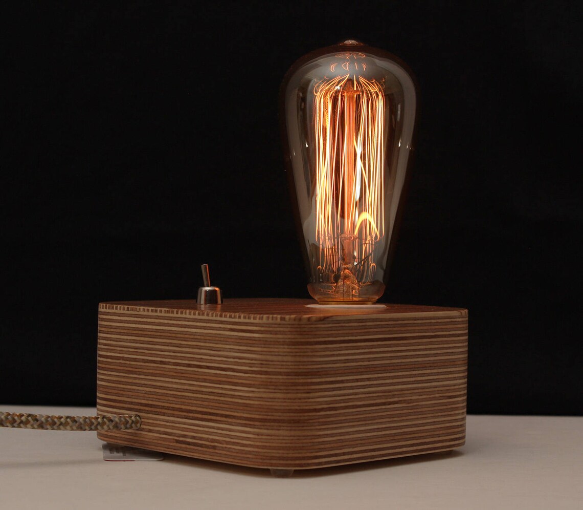 Modern Edison Block Lamp, Edison Wood Lamp, LED Table Lamp, Desk Lamp ...