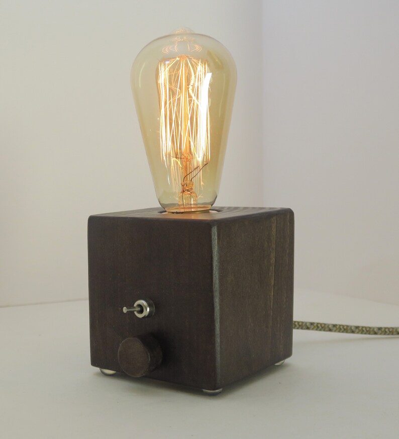 Edison Cube Lamp Wood cube Lamp Base with Edison Bulb Unique | Etsy