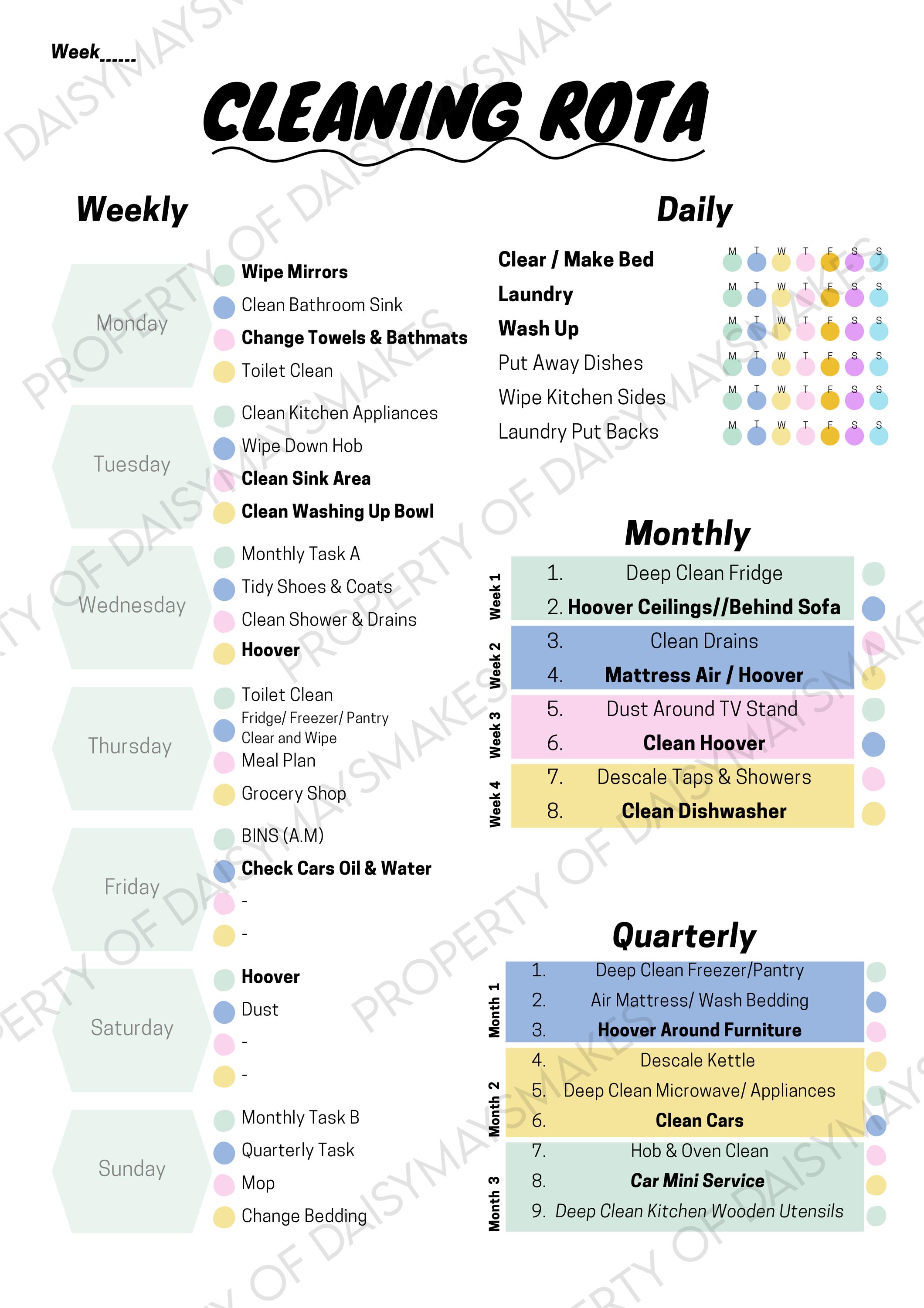 Cleaning Rota- Digital Download - Etsy