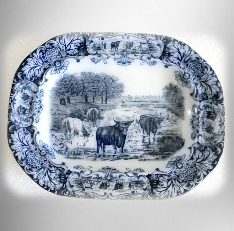 Wedgwood antique flow blue COW platter circa 1890s | Etsy