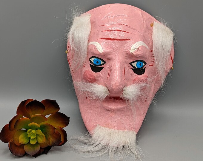 Vintage Paper Mache Old Man With Pink Face Blue Eyes White Hair Mexican ...