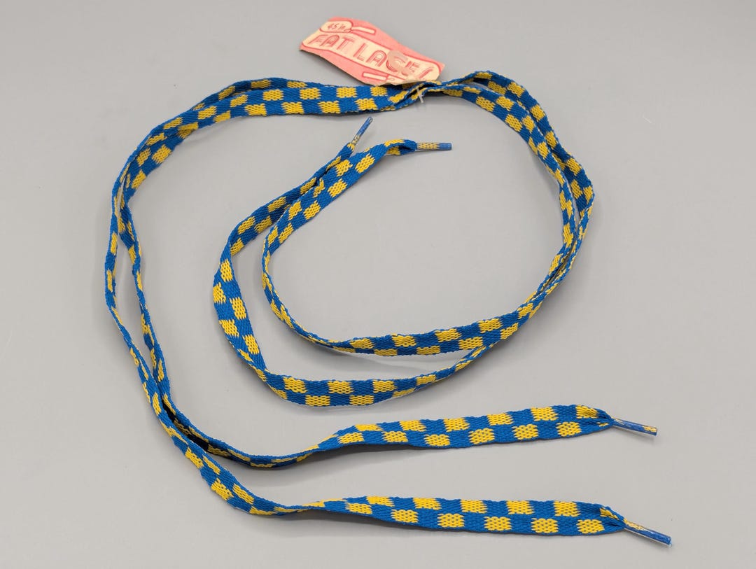 Vintage Deadstock 1980s 90s Fat Laces Blue and Yellow Checkered Print ...