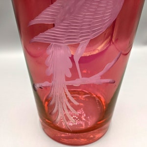 Vintage Pink Crystal Glass Vase With Etched Pheasant Bird, Vintage Pink ...