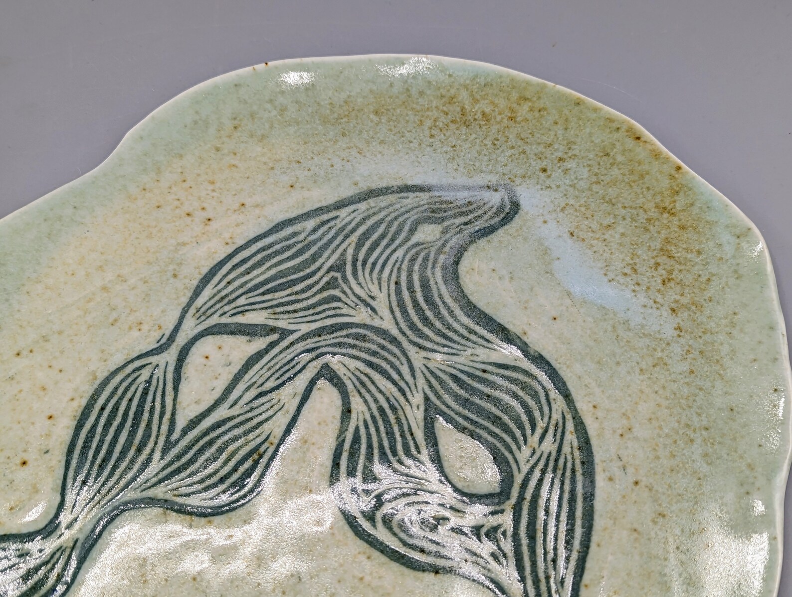 Vintage Handmade Green Abstract Seaweed Ceramic Serving Platter Trinket ...