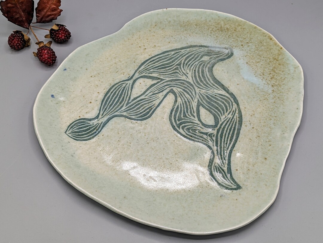 Vintage Handmade Green Abstract Seaweed Ceramic Serving Platter Trinket ...