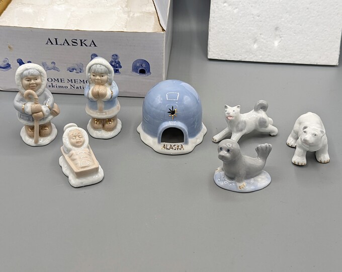 Vintage Alaska Nome Memories Inuit Nativity Set of 7 in Original Box ...