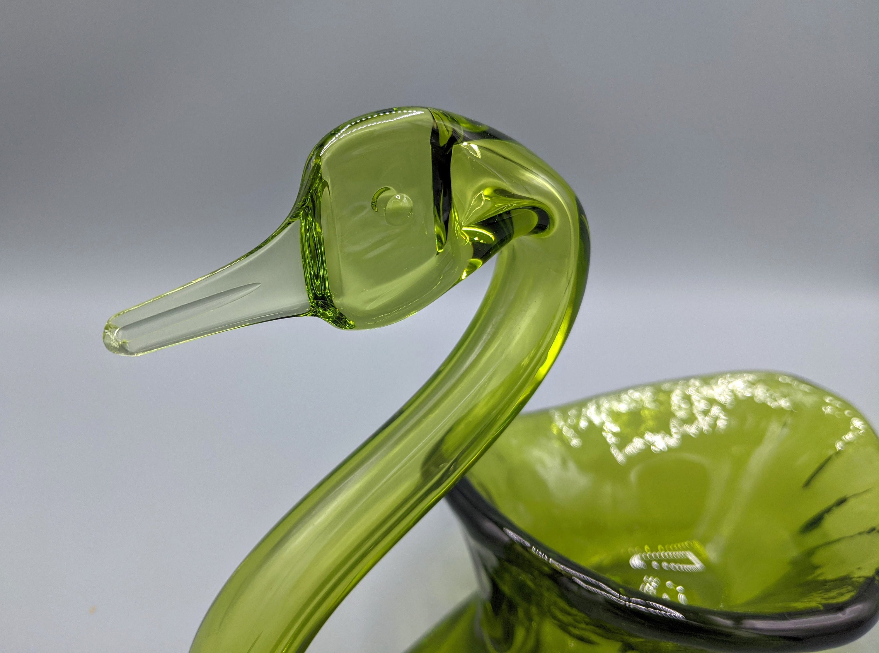 Vintage Green Glass Swan Bird Dish Bowl Vintage Green Art | Etsy