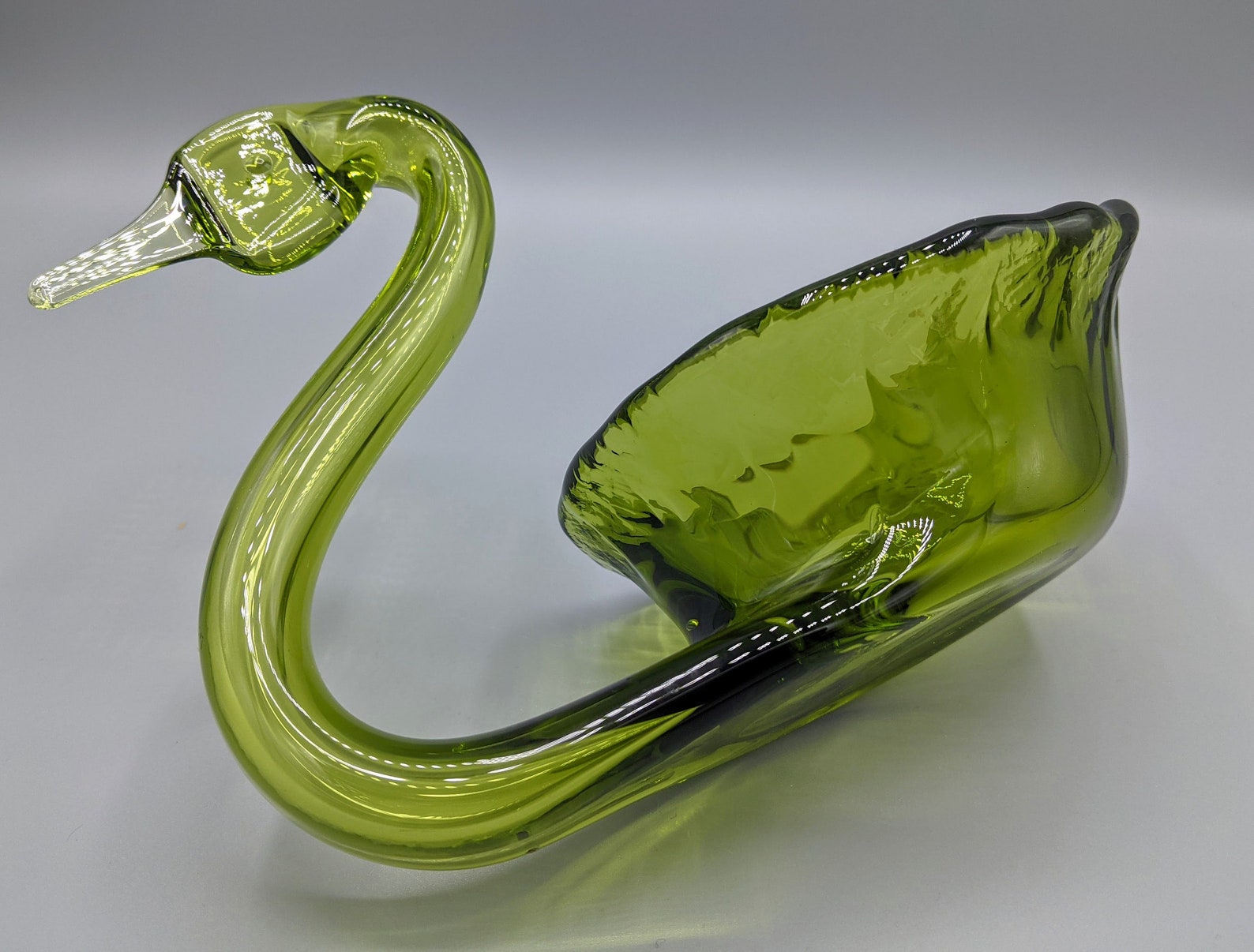 Vintage Green Glass Swan Bird Dish Bowl Vintage Green Art | Etsy