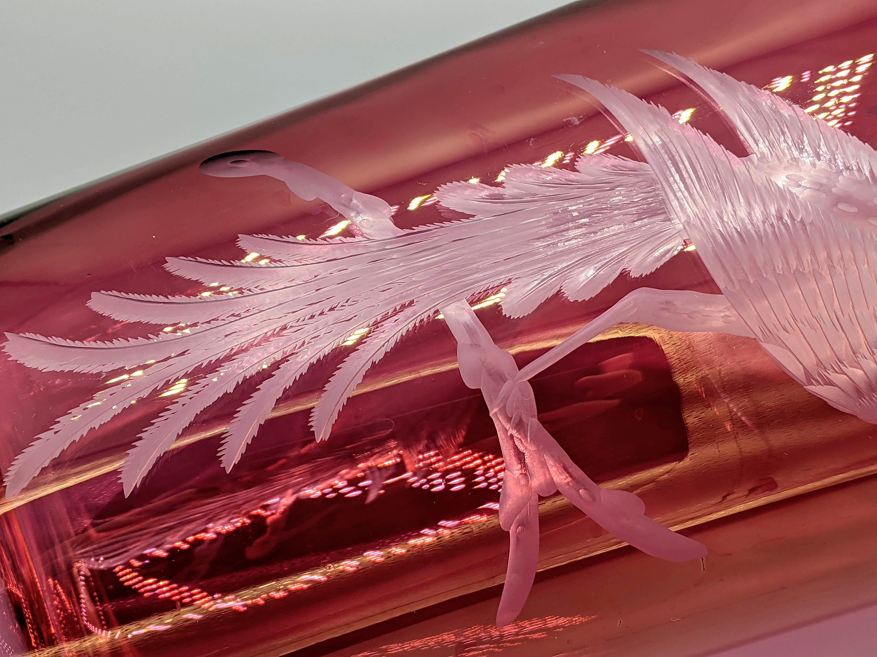 Vintage Pink Crystal Glass Vase With Etched Pheasant Bird, Vintage Pink ...