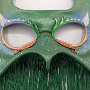 Vintage 1997 Handmade Leather Green Half Face Eye Mask With Horns and ...